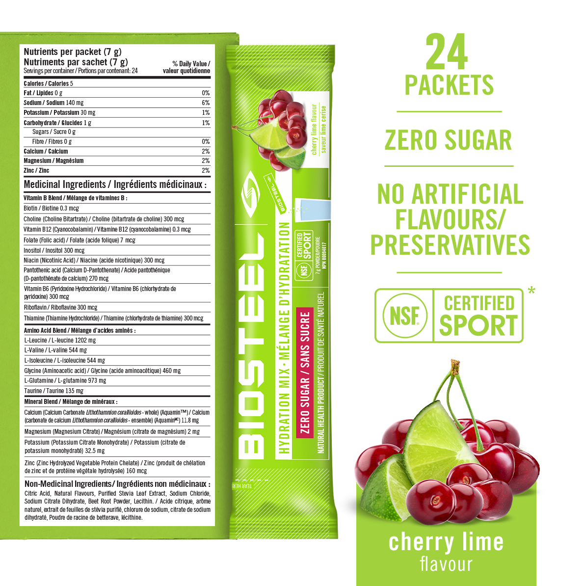 HYDRATION MIX / Cherry Lime - 24 Serving Packets – BioSteel – Canada