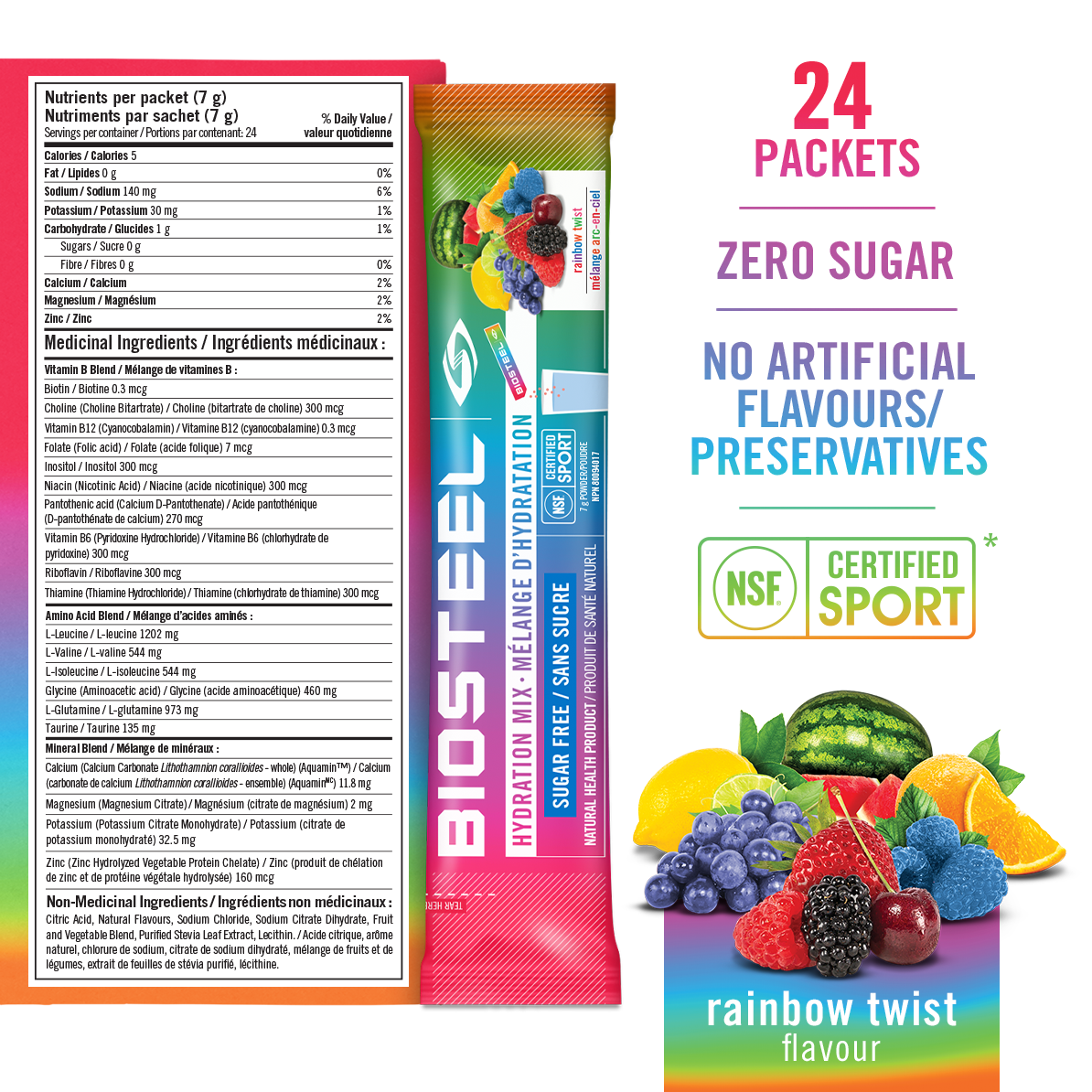 HYDRATION MIX / Rainbow Twist - 24 Serving Packets – BioSteel – Canada